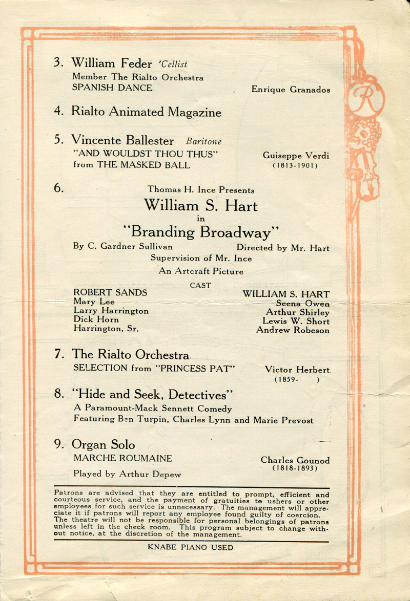 SCVHistory.com | William S. Hart | Rialto Theatre Program: Broadway ...
