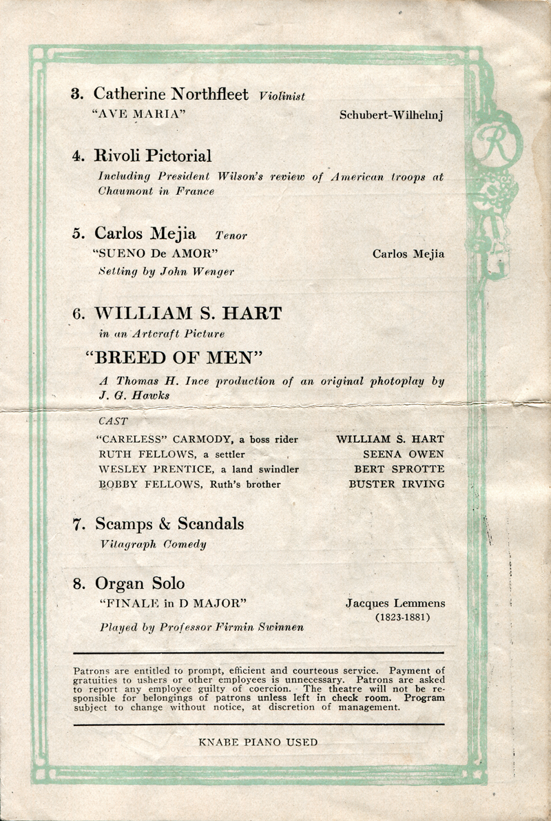 SCVHistory.com | William S. Hart | Rivoli Theatre Program: Broadway ...