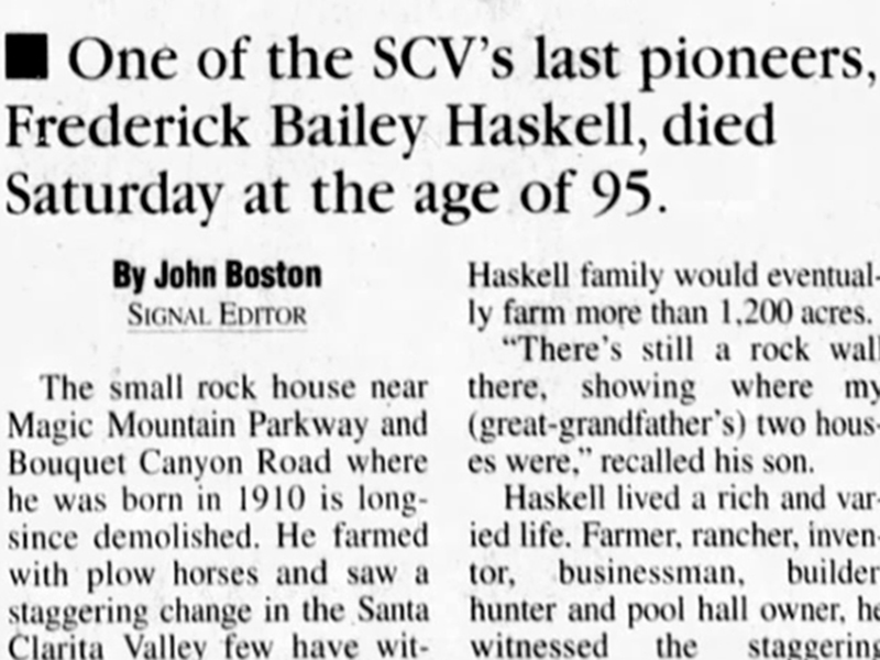 SCVHistory.com | Obituary | Frederick Bailey Haskell (1910-2005) with ...